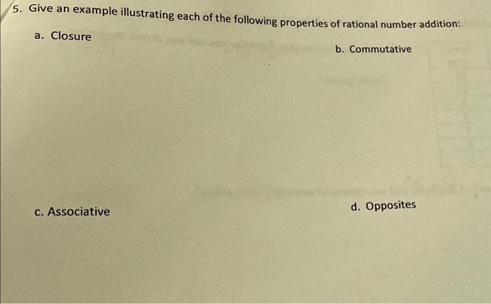 Solved 5. Give an example illustrating each of the following | Chegg.com