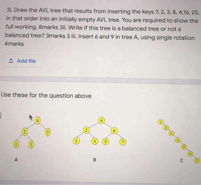 Solved 3i. Draw the AVL tree that results from inserting the | Chegg.com