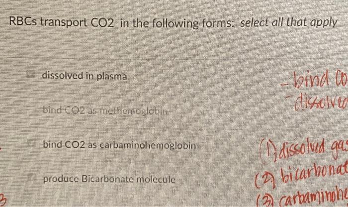 Solved RBCs transport CO2 in the following forms: select all | Chegg.com