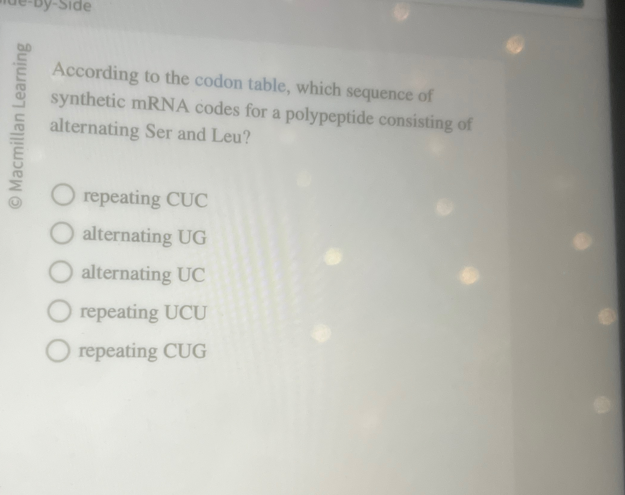 Solved According to the codon table, which sequence of | Chegg.com