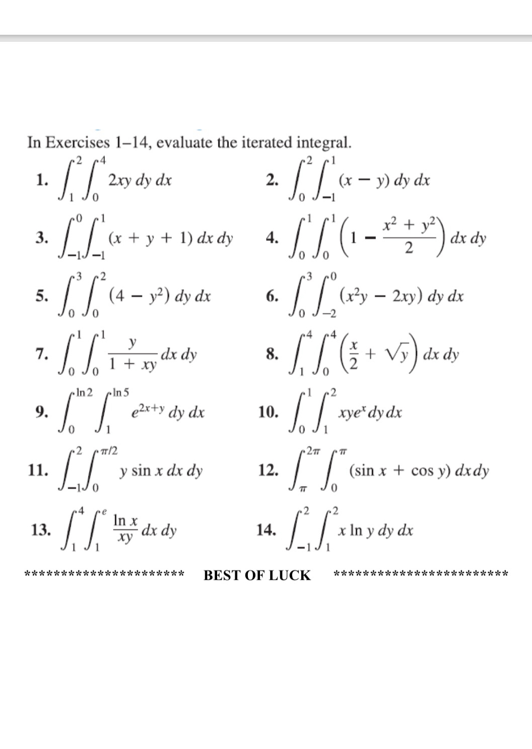 Solved In Exercises 1-14, ﻿evaluate the iterated | Chegg.com