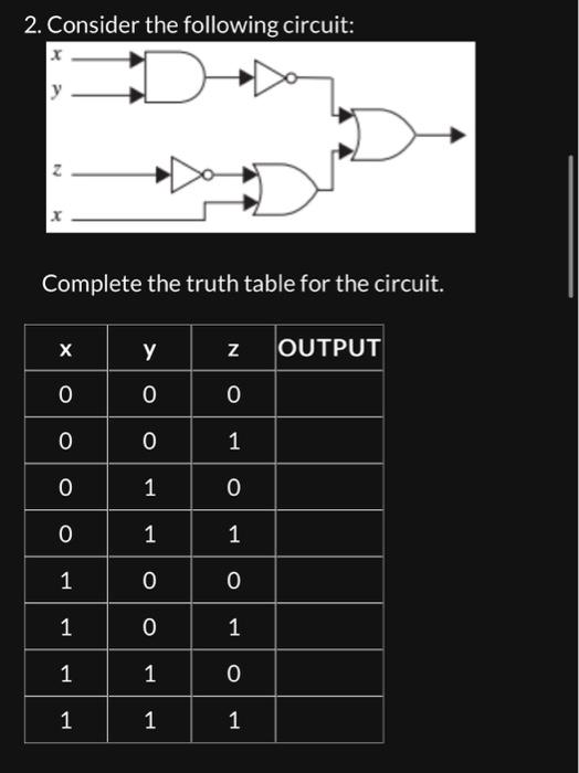 Solved 2. Consider the following circuit: Complete the truth | Chegg.com Solved 2. Consider the following circuit: Complete the truth | Chegg.com