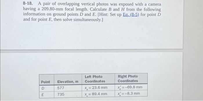 Solved 8-18. A pair of overlapping vertical photos was | Chegg.com