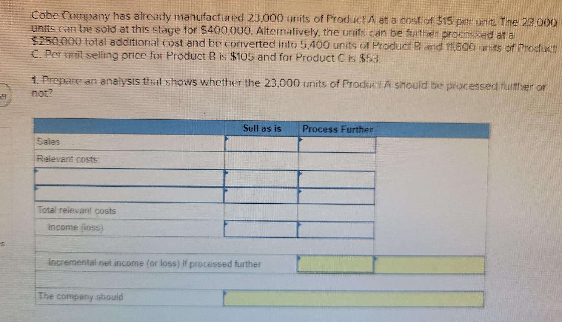 Solved Cobe Company Has Already Manufactured 23 000 Units Of Chegg