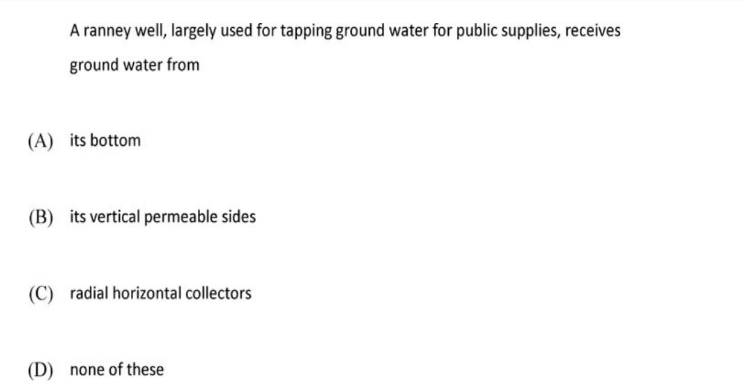 Solved A ranney well, largely used for tapping ground water | Chegg.com