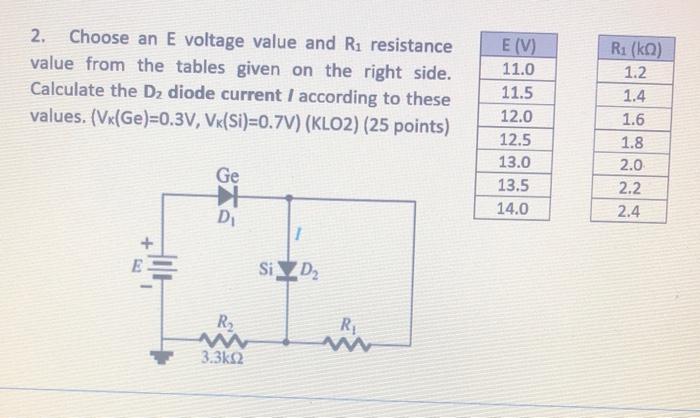Solved 2. Choose an E voltage value and R1 resistance value | Chegg.com
