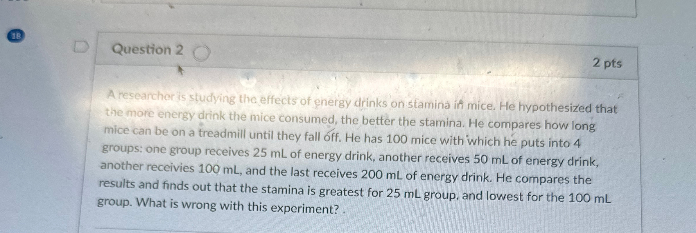 Solved A researcher is studying the effects of energy drinks | Chegg.com