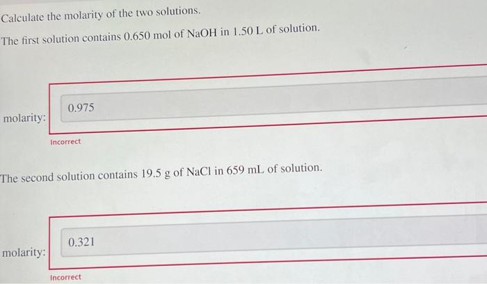 Solved Calculate the molarity of the two solutions. The | Chegg.com