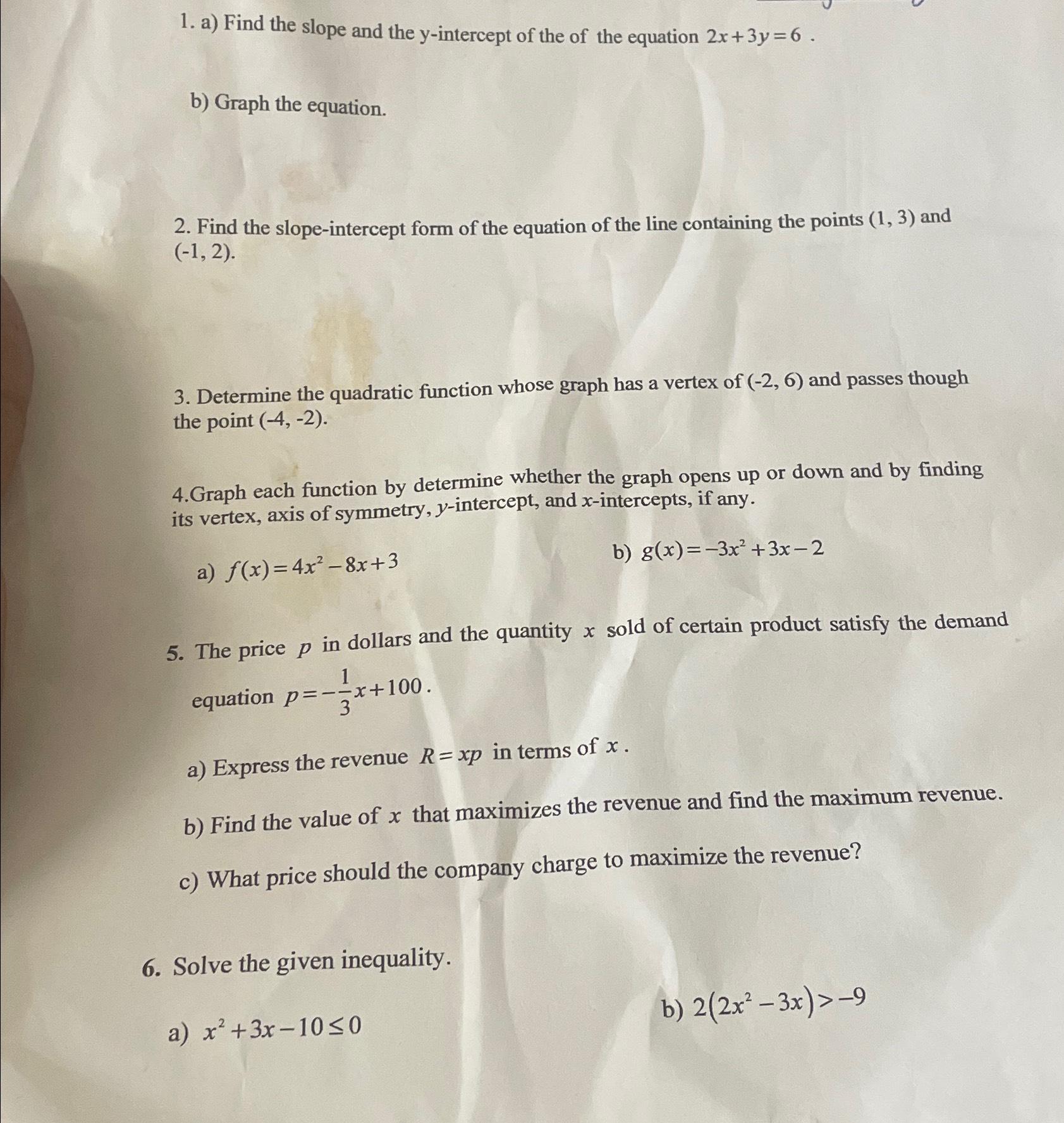 Solved a) ﻿Find the slope and the y-intercept of the of the | Chegg.com