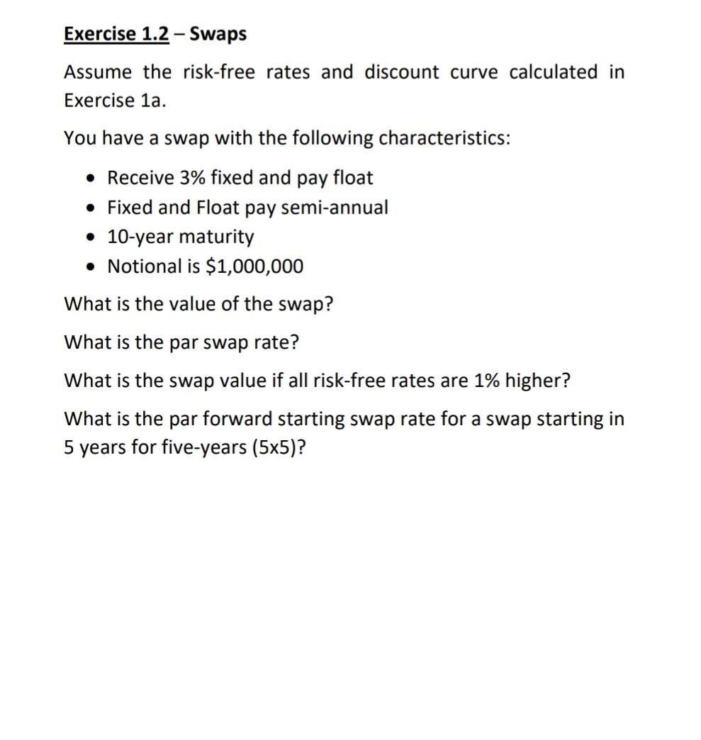 Exercise 1.2- Swaps Assume the risk-free rates and | Chegg.com