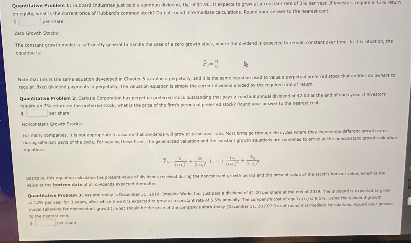 Solved Quantitative Problem 1: Hubbard Industries just paid | Chegg.com