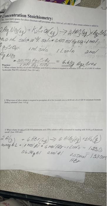 Solved concentration Stoichiometry: Ig2CrOpx ML saln ILsoln | Chegg.com