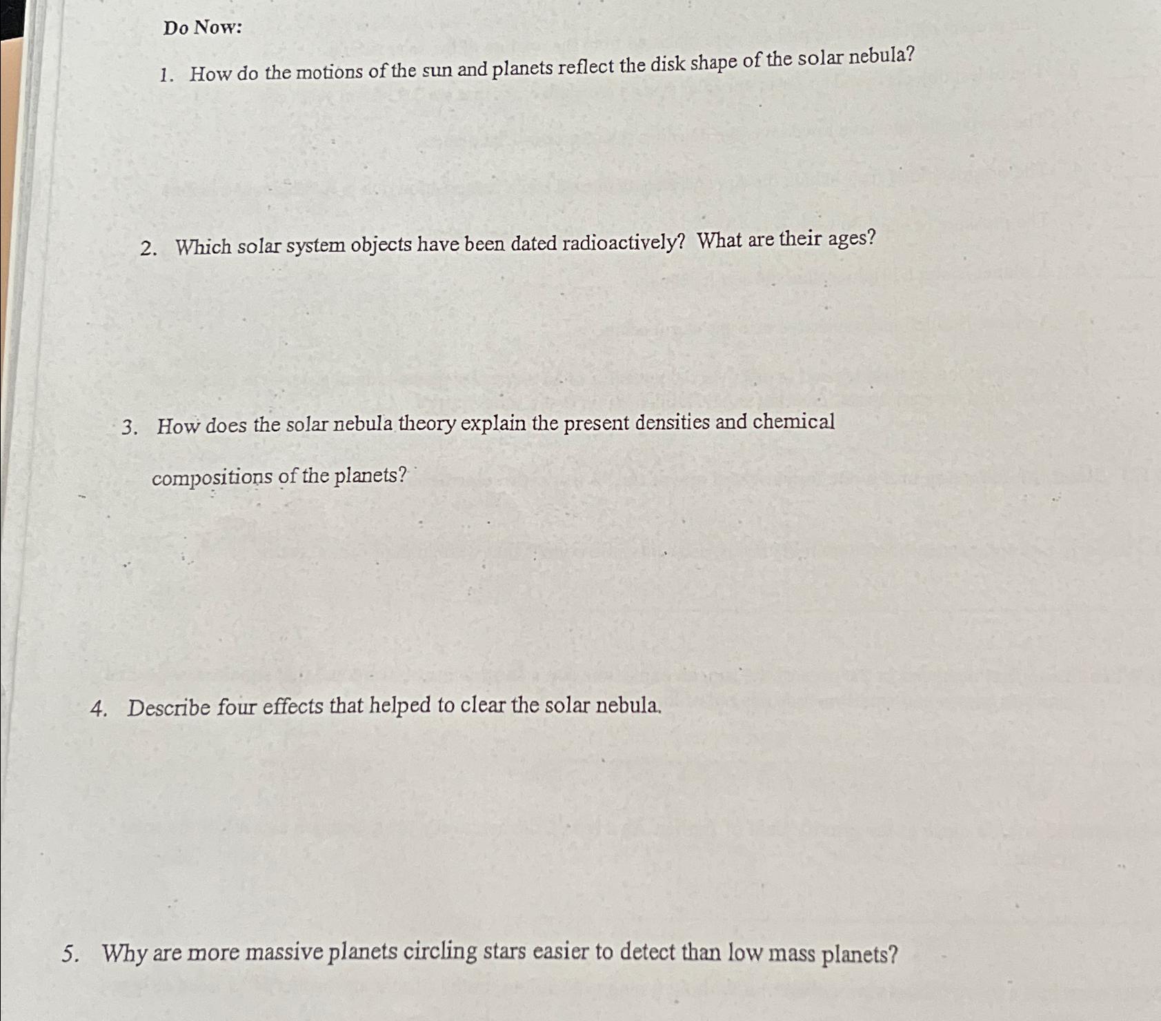 Solved Do Now:How do the motions of the sun and planets | Chegg.com