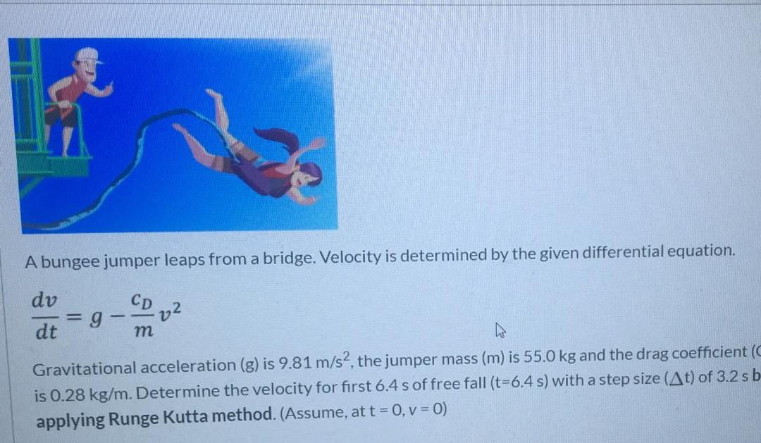 Solved A bungee jumper leaps from a bridge. Velocity is | Chegg.com