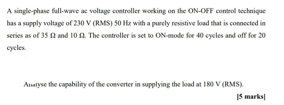 Solved A single-phase full-wave ac voltage controller | Chegg.com
