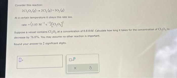 Consider this reaction: 2Cl2O5( g)→2Cl2( g)+5O2( g) | Chegg.com