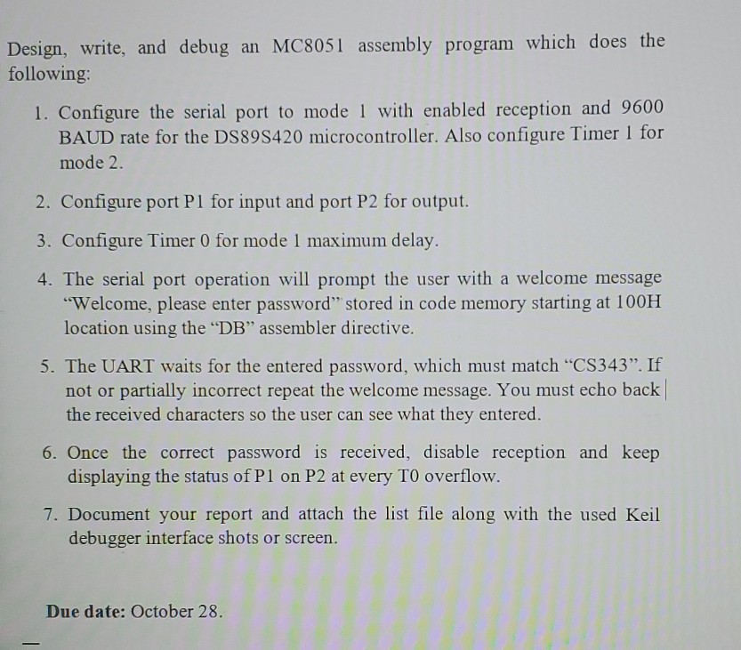Design, write, and debug an MC8051 assembly program | Chegg.com