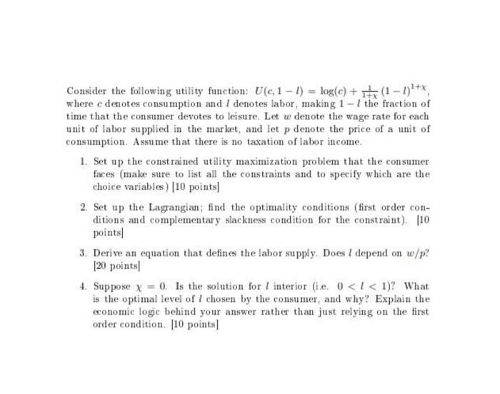 Solved Consider the following utility function: U(c. 1 1) = | Chegg.com