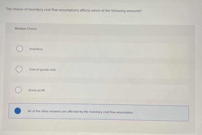 Solved The choice of inventory cost flow assumptions affects | Chegg.com