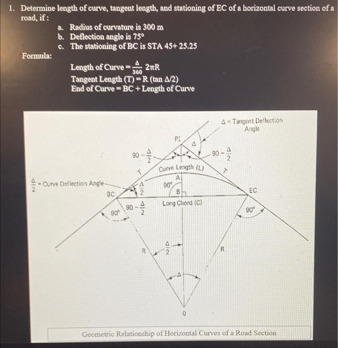 Solved 1. Determine length of curve, tangent length, and | Chegg.com