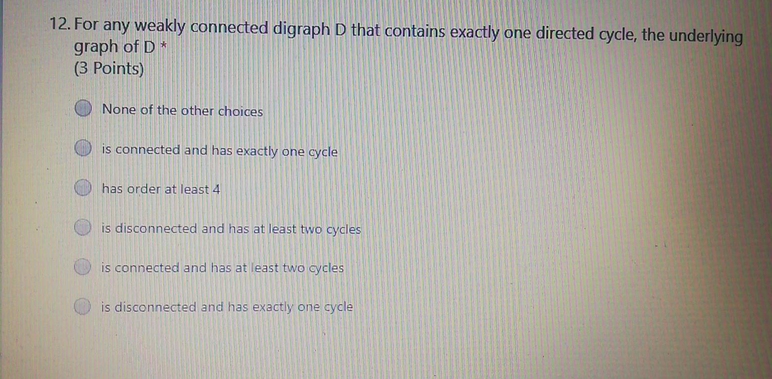 Solved 12. For any weakly connected digraph D that contains | Chegg.com
