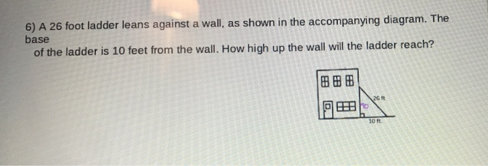 Solved 6) A 26 foot ladder leans against a wall, as shown in | Chegg.com