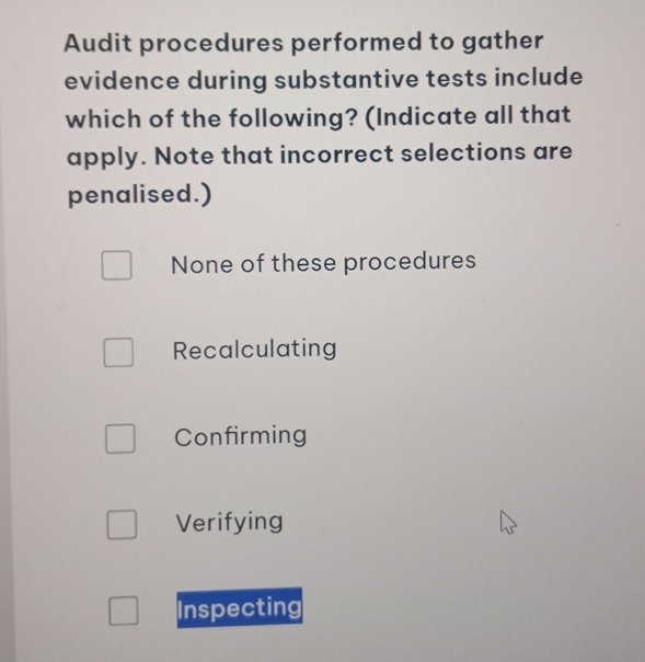 Solved Audit procedures performed to gatherevidence during | Chegg.com