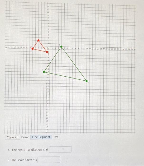 Solved a. The center of dilation is at b. The scale factor | Chegg.com