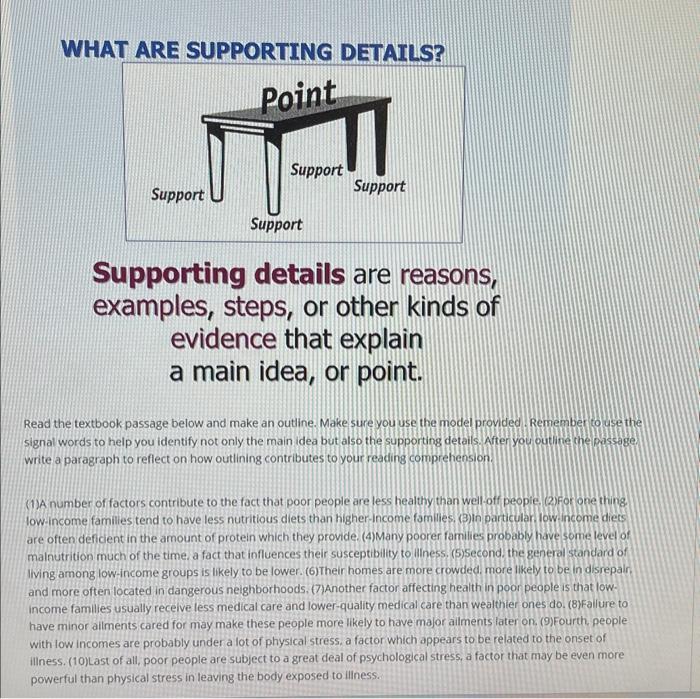 WHAT ARE SUPPORTING DETATLS? Supporting details are | Chegg.com