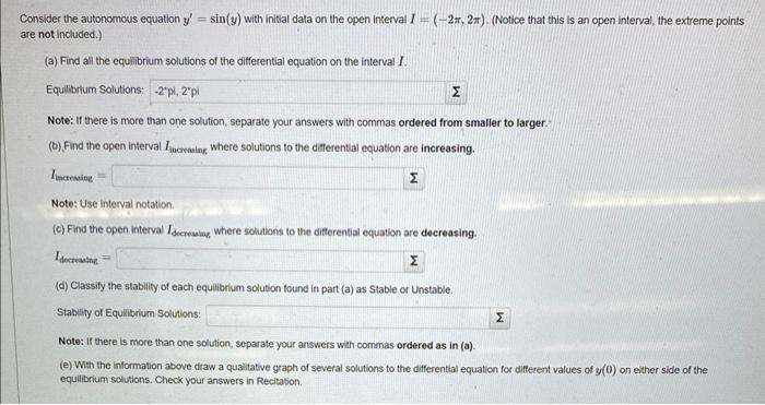 Solved Consider the autonomous equation y′=sin(y) with | Chegg.com