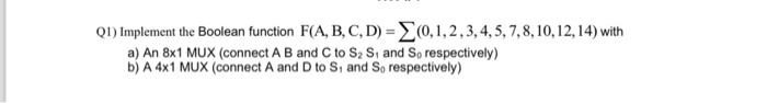 Solved Q1) Implement the Boolean function | Chegg.com