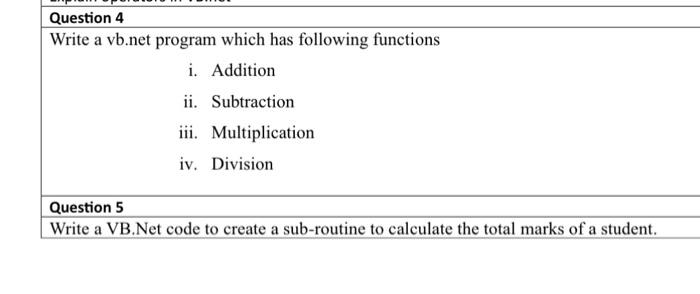 Solved Write a vb.net program which has following functions | Chegg.com