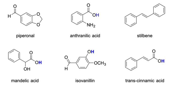 Solved piperonal anthranilic acid stilbene mandelic acid | Chegg.com