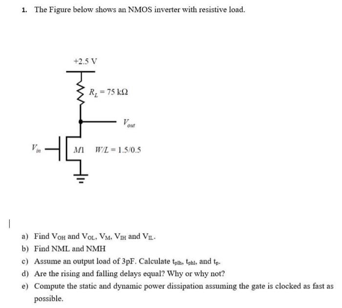 Solved 1. The Figure below shows an NMOS inverter with | Chegg.com