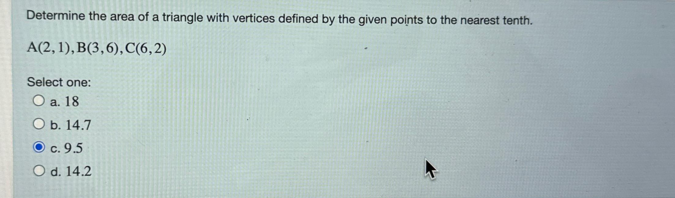 Solved Determine the area of a triangle with vertices | Chegg.com