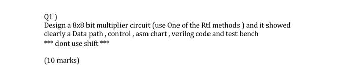 Q1 ) Design a 8x8 bit multiplier circuit (use One of | Chegg.com