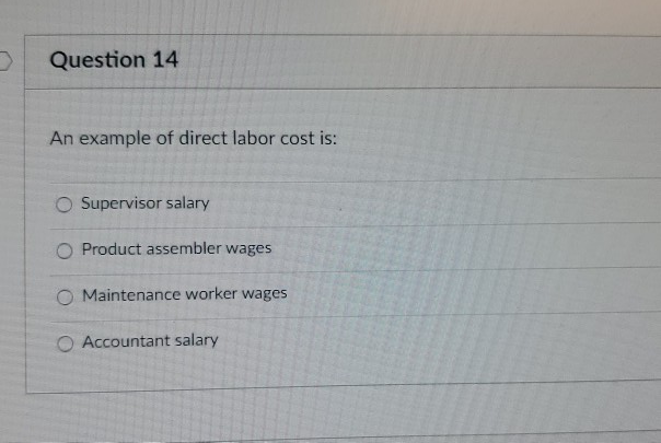 Solved Question 14 An example of direct labor cost is: O | Chegg.com