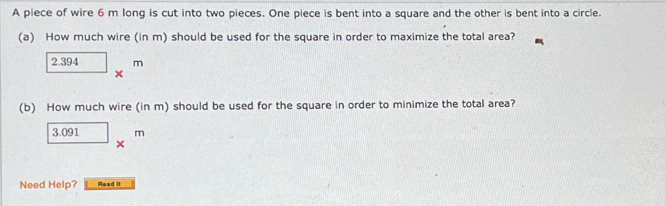 Solved A piece of wire 6m ﻿long is cut into two pieces. One | Chegg.com