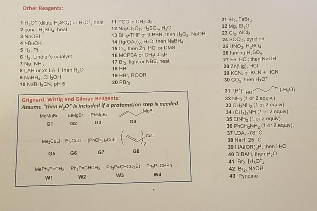 Solved Question 9 Using the reagent list identify the | Chegg.com