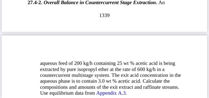 Solved 27.4-2. Overall Balance in Countercurrent Stage | Chegg.com