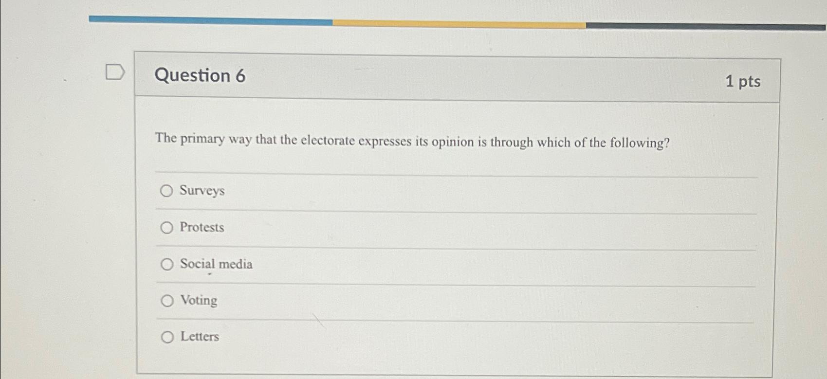 Solved Question 61 ﻿ptsThe primary way that the electorate | Chegg.com