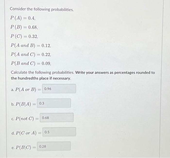 Solved Consider the following probabilities. | Chegg.com