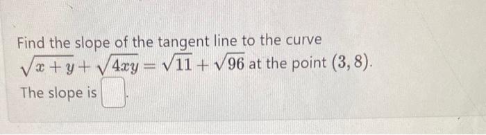 Solved Find the slope of the tangent line to the curve | Chegg.com