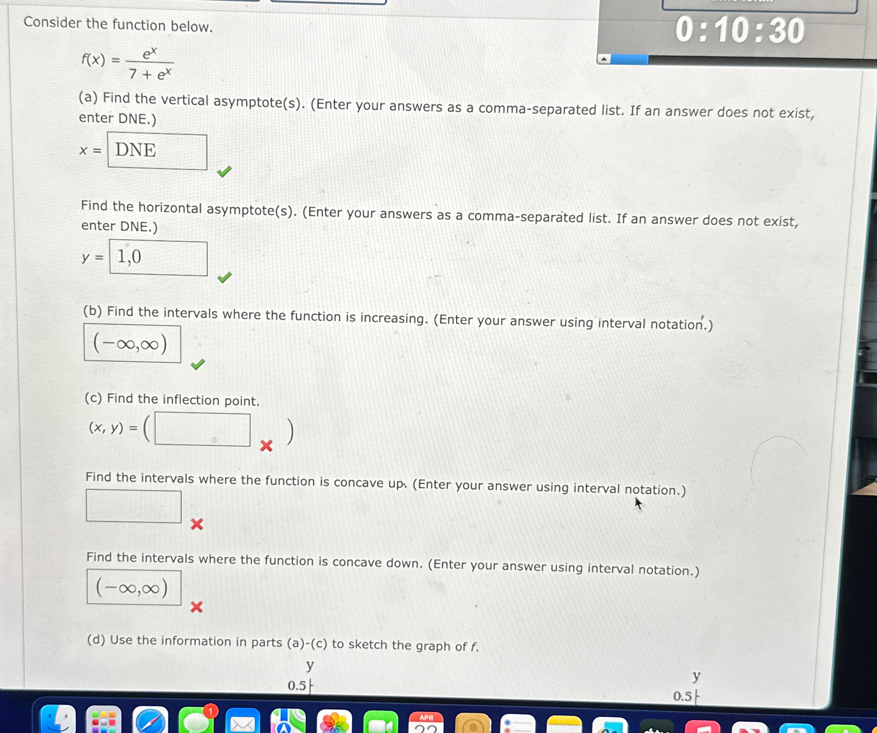 Solved Consider the function below.f(x)=ex7+ex(a) ﻿Find the | Chegg.com