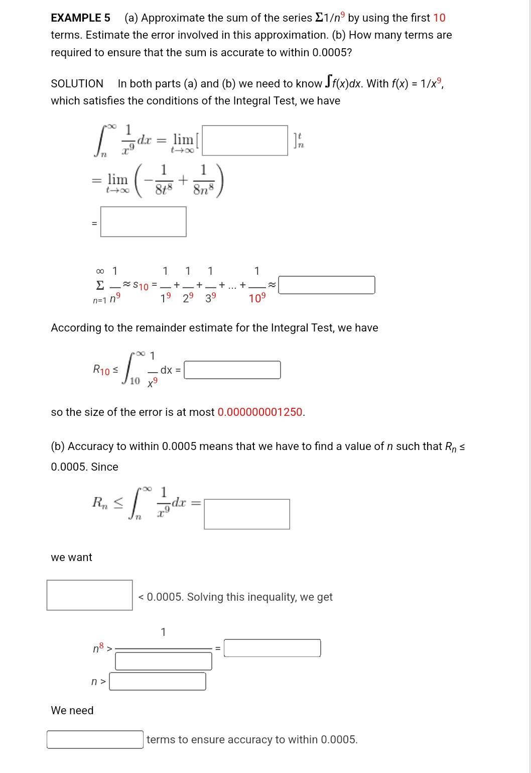 Solved EXAMPLE 5 (a) Approximate the sum of the series Σ1/n9 | Chegg.com