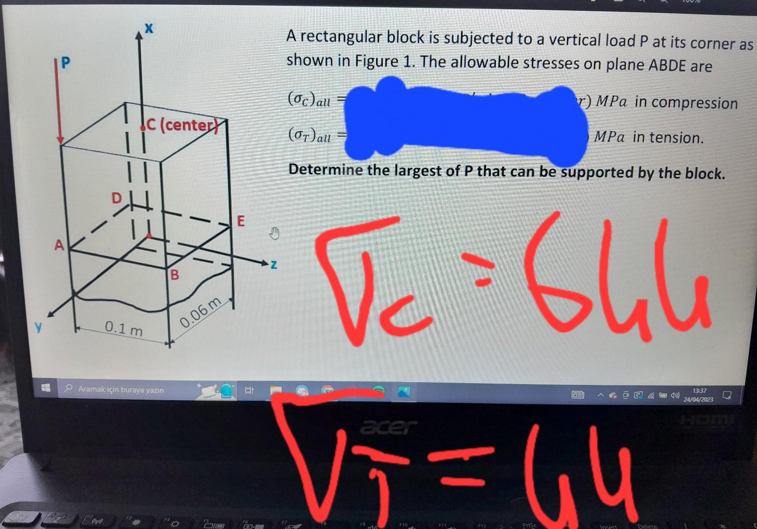 A rectangular block is subjected to a vertical load P | Chegg.com
