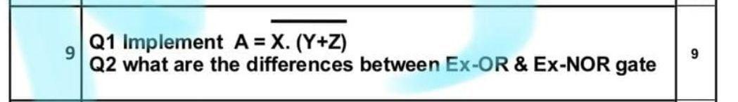 Solved 9 Q1 Implement A = X. (Y+Z) Q2 what are the | Chegg.com