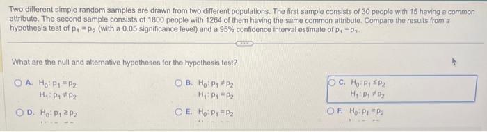 Solved Two different simple random samples are drawn from | Chegg.com
