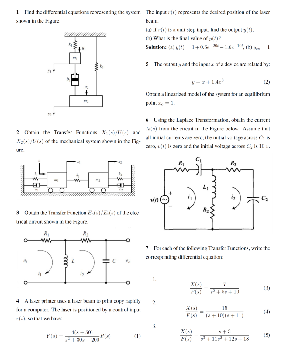 Solved 1 ﻿Find the differential equations representing the | Chegg.com
