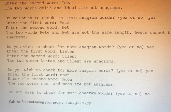 Solved Question 2 An anagram is a word or phrase that's | Chegg.com